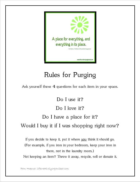 rules for purging graphic - LIFE, CREATIVELY ORGANIZED