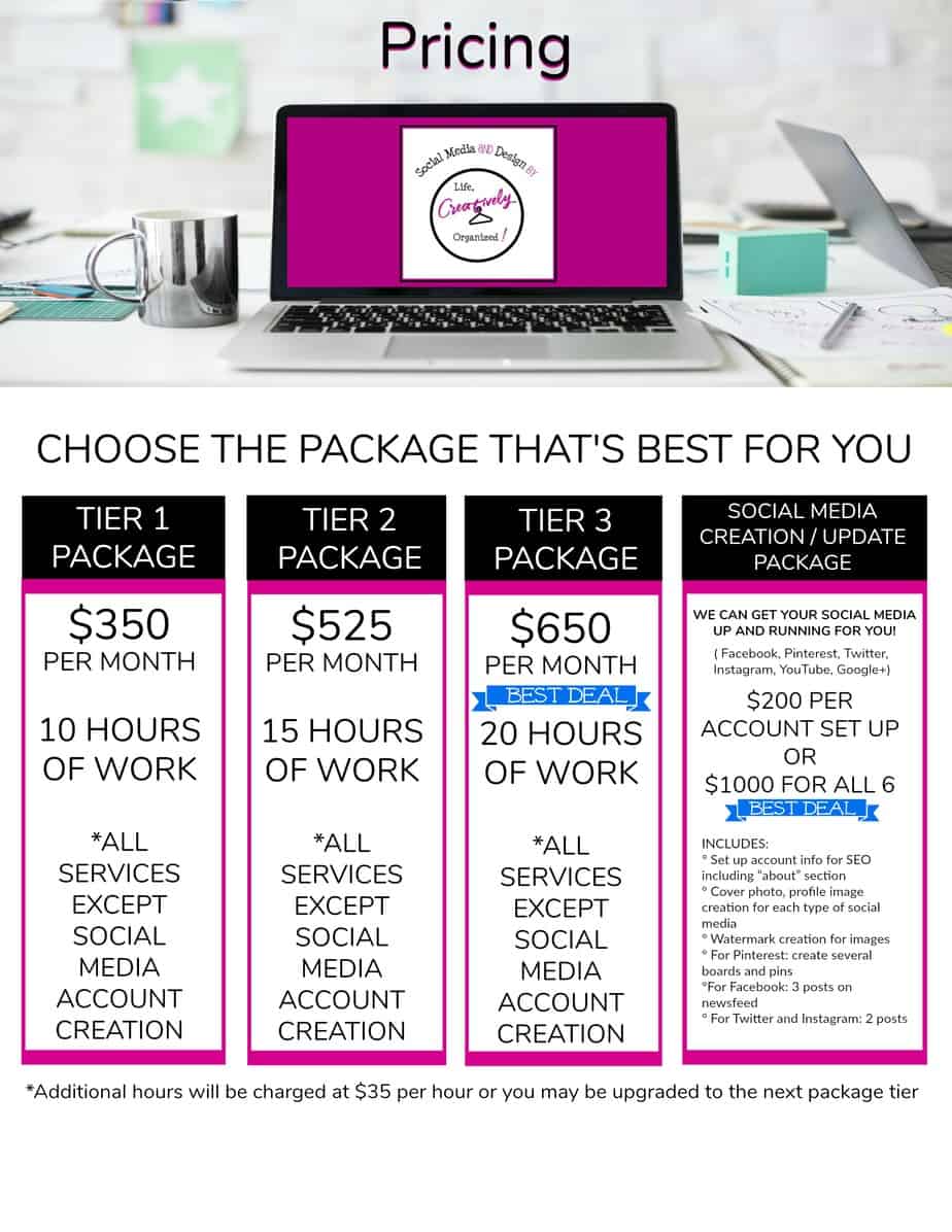 pricing packages - LIFE, CREATIVELY ORGANIZED