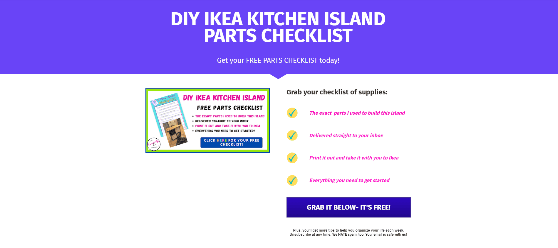 DIY Ikea island parts checklist opt in - LIFE, CREATIVELY ORGANIZED