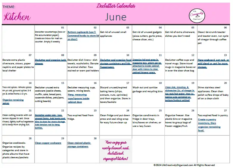 JUN Perpetual monthly declutter calendar thumbnail - LIFE, CREATIVELY ...