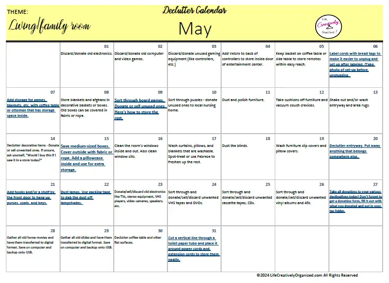 MAY Perpetual monthly declutter calendar thumbnail - LIFE, CREATIVELY ...